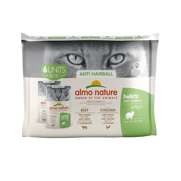 Almo Nature Holistic Anti Hairball Multipack s hovězím a kuřecím masem